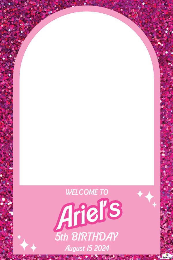 Pink Glitter Effect Welcome Board & Selfie Frame Bundle | LifesizeCutouts