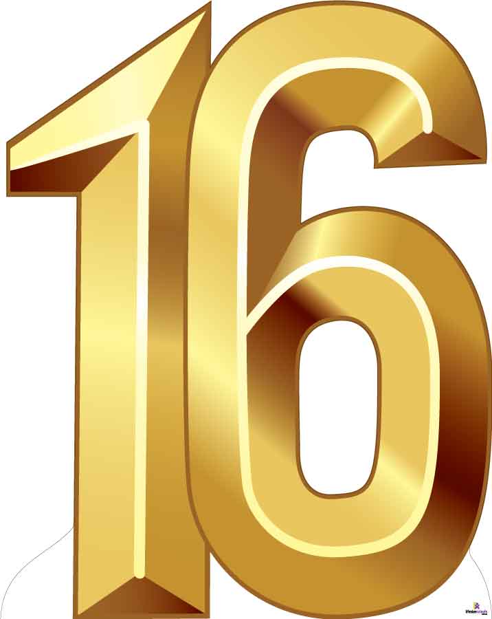 Number 16 Gold Cardboard Cutout | LifesizeCutouts