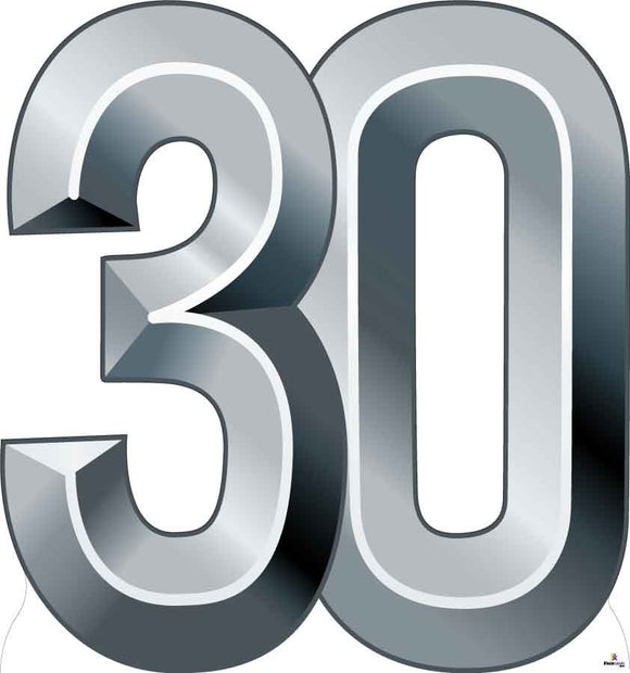 Number 30 Silver Cardboard Cutout | LifesizeCutouts